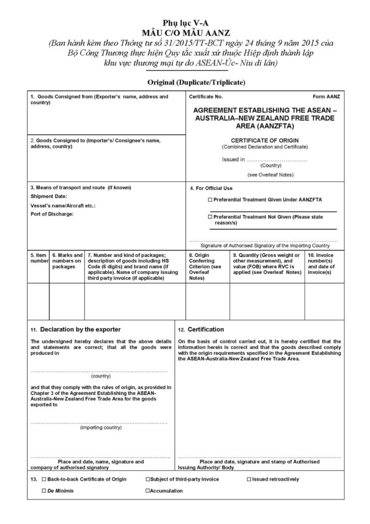 CO FORM AANZ - NHỮNG LƯU Ý VỀ CHỨNG NHẬN XUẤT XỨ MẪU AANZ - Smartlink