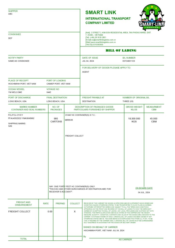 HBL LÀ GÌ? TÌM HIỂU VỀ HOUSE BILL OF LADING TRONG VẬN TẢI VÀ LOGISTICS - Smartlink