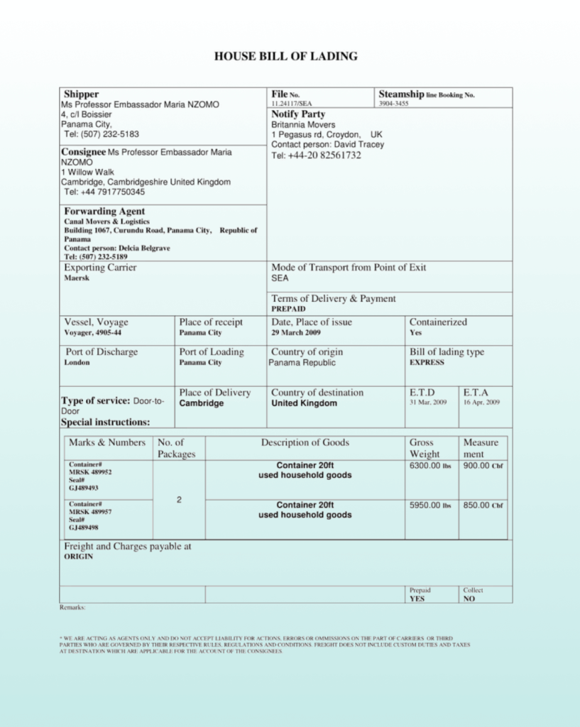 TÌM HIỂU CHI TIẾT VỀ HOUSE BILL OF LADING - Smartlink